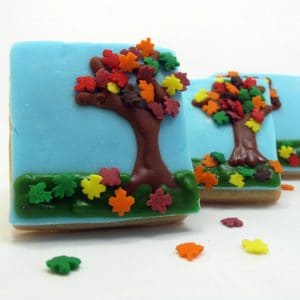 fall trees cookies -- use leaf sprinkles to decorate easy fall tree cookies