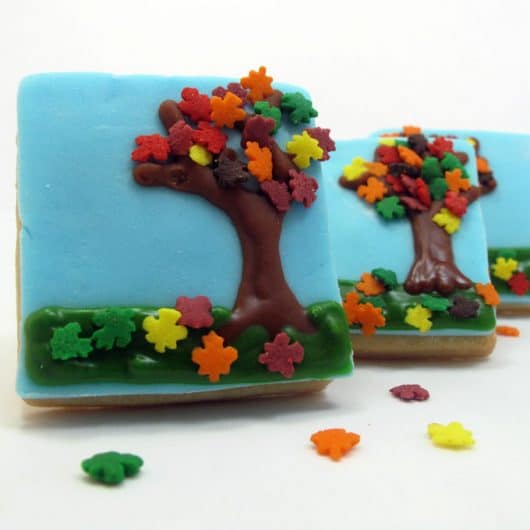 fall trees cookies -- use leaf sprinkles to decorate easy fall tree cookies