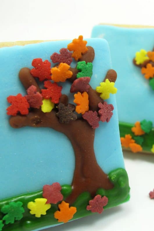 fall trees cookies -- use leaf sprinkles to decorate easy fall tree cookies