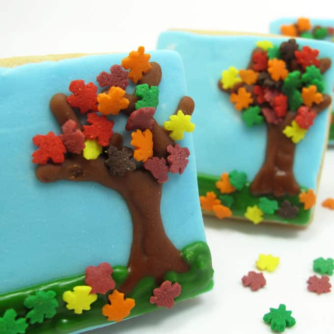 fall trees cookies -- use leaf sprinkles to decorate easy fall tree cookies