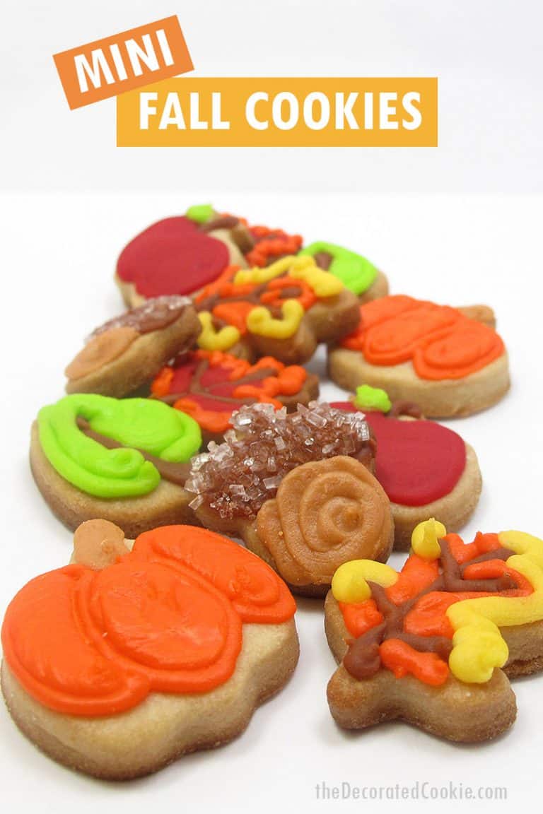 FALL COOKIES: decorate mini fall cookies, pumpkins, leaves, and acorns