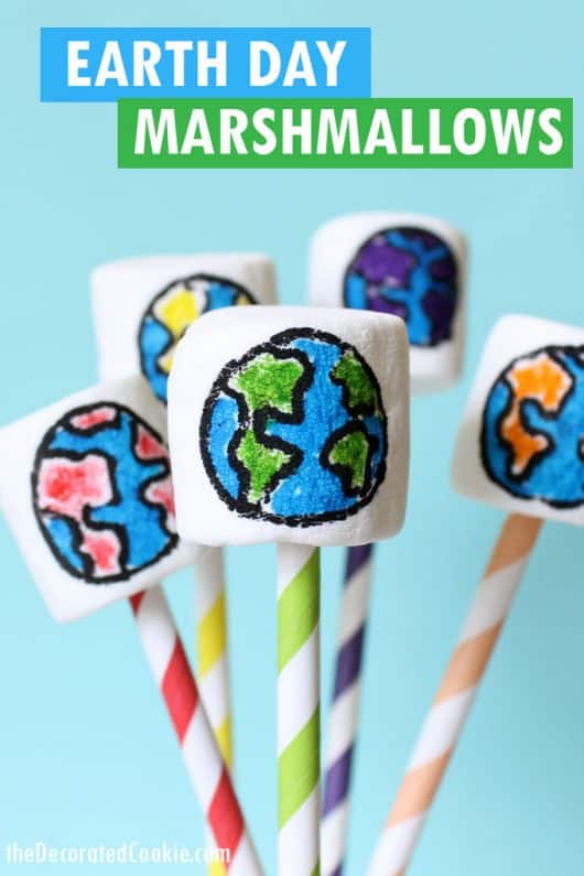 How to make rainbow Earth Day marshmallows with food coloring pens.