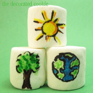 How to make rainbow Earth Day marshmallows with food coloring pens.