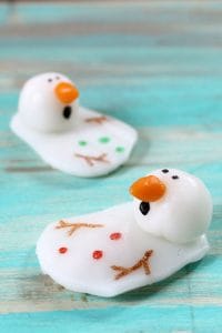 melting snowman candy using Airheads candy for a winter treat