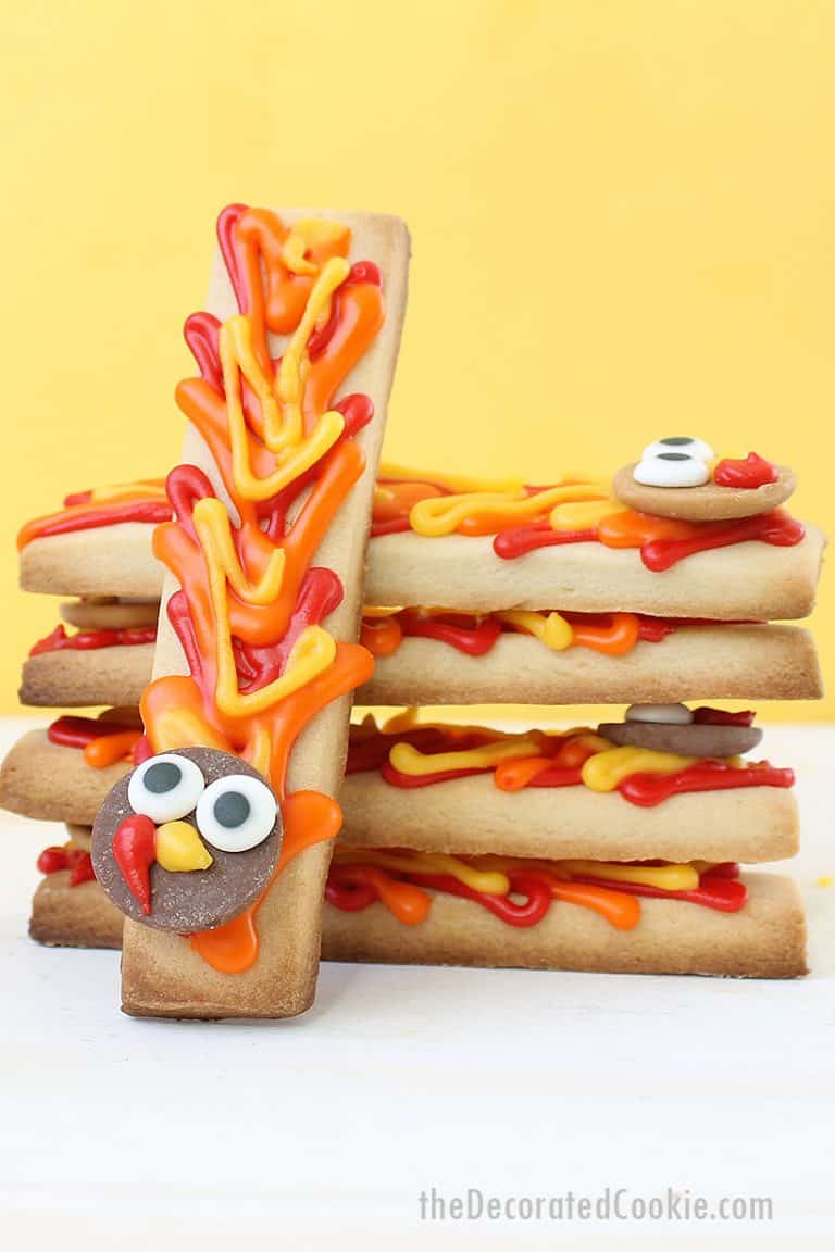 TURKEY COOKIE STICKS: Simple Thanksgiving turkey cookies.