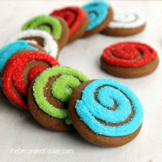 Sparkly, colorful gingerbread swirl cookies, modern Christmas cookies