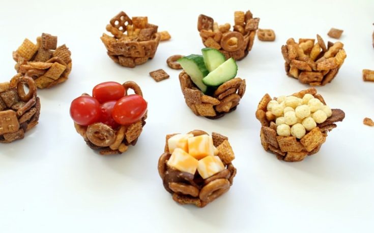 mini edible snack mix snack cups, a game day appetizer for kids