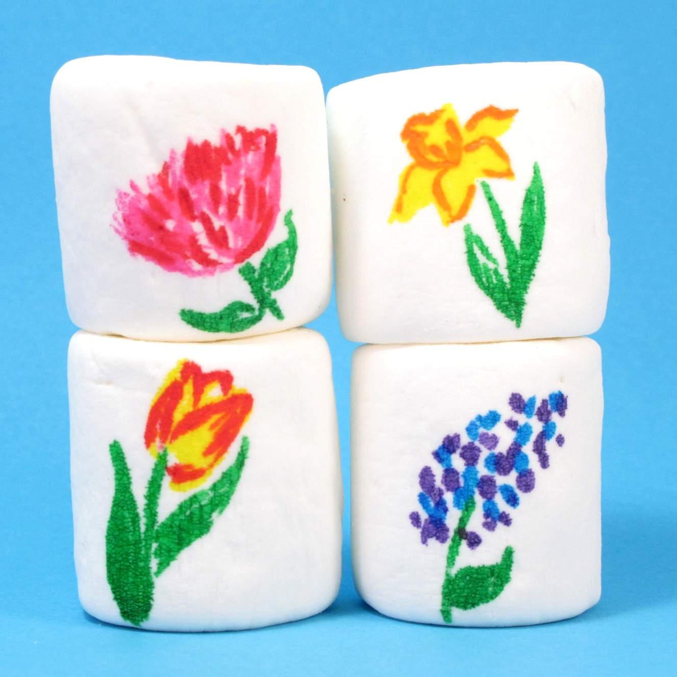 Spring marshmallows: Make flower marshmallows with food coloring pens
