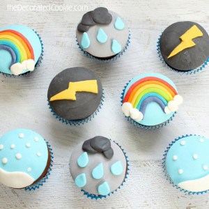 WEATHER CUPCAKES -- decorate cupcakes with fondant