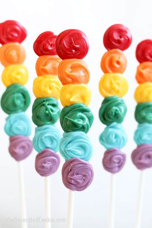 RAINBOW CANDY POPS -- Fun, colorful chocolate pops.