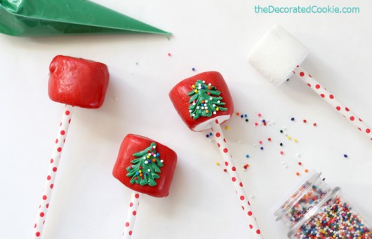 Christmas tree marshmallow pops fun food idea for the holidays.