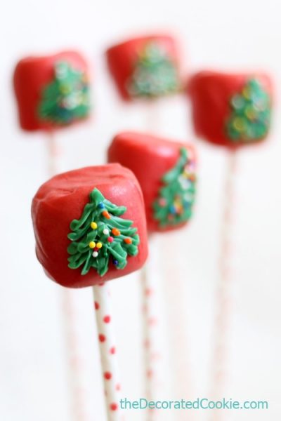 Christmas tree marshmallow pops fun food idea for the holidays.