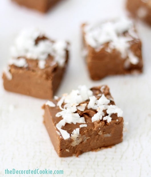 RUM BOOZY FUDGE -- minutes to make, topped with coconut