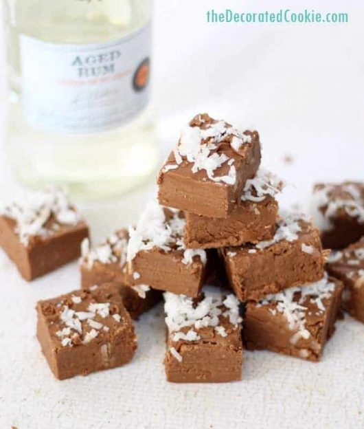 RUM BOOZY FUDGE -- minutes to make, topped with coconut