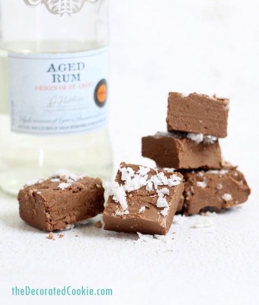 RUM BOOZY FUDGE -- minutes to make, topped with coconut