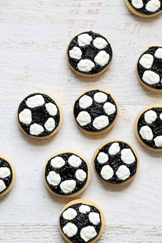 soccer ball cookies -- mini decorated cookies for sports party