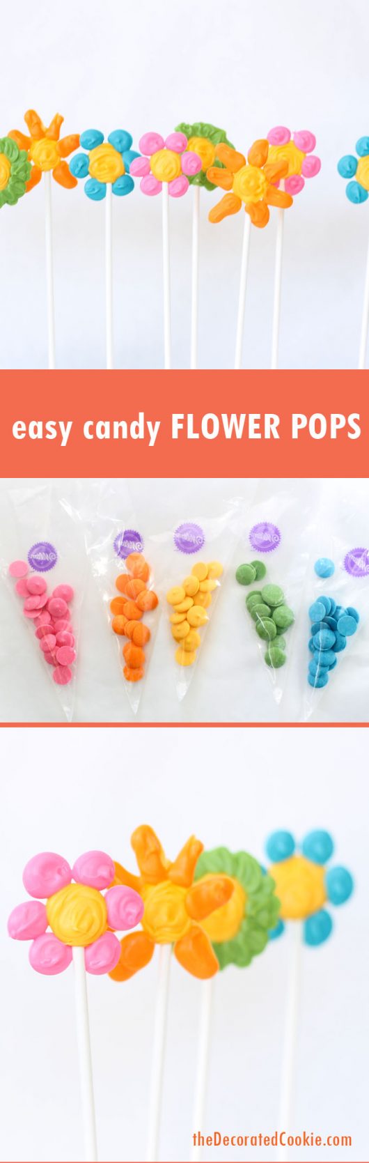Easy candy flower pops, cute spring treat kids can make for Mother's Day.