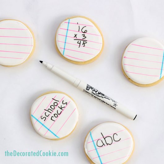 back to school cookies: Notebook cookies you can actually write on!
