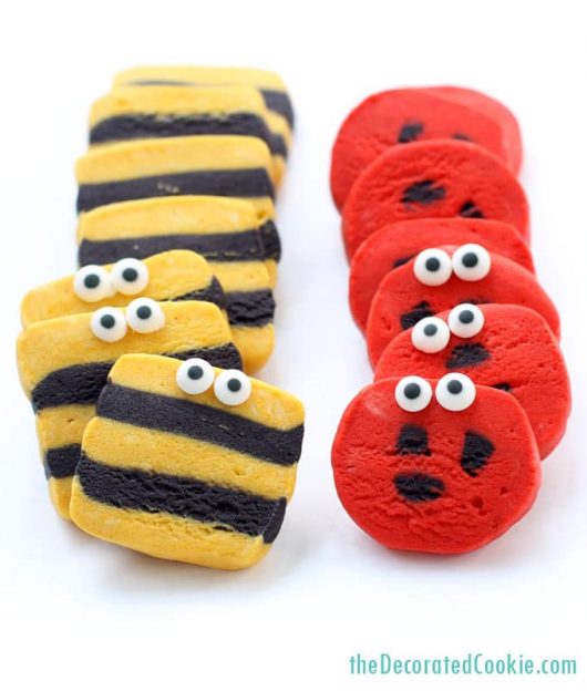 Simple ladybug and bumble bee slice and bake cookies