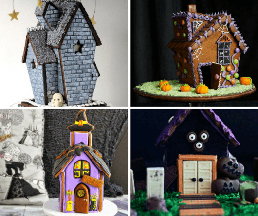 roundup of 20 spooktacular HALLOWEEN GINGERBREAD HOUSES