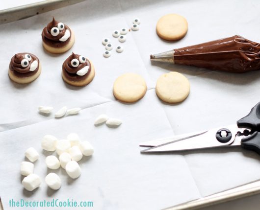 poop emoji cookies, mini cookies for an emoji party