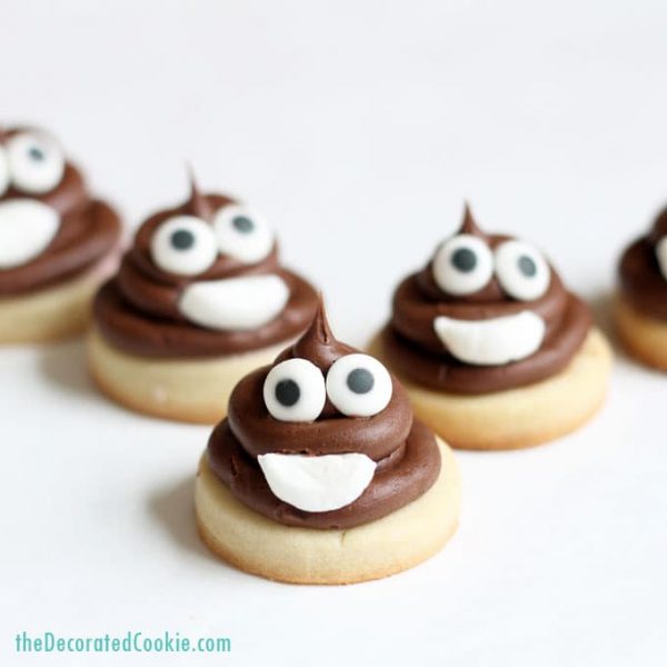poop emoji cookies, mini cookies for an emoji party