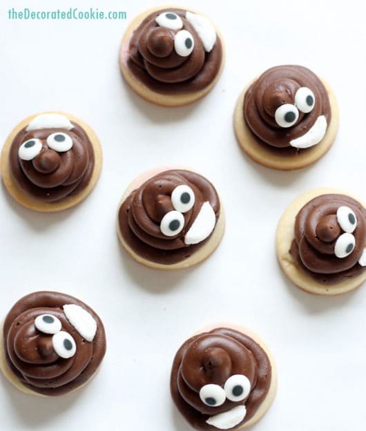 poop emoji cookies, mini cookies for an emoji party