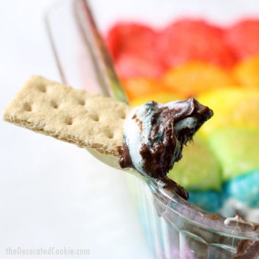 rainbow s'mores dip is easy, delicious unicorn food for a rainbow party
