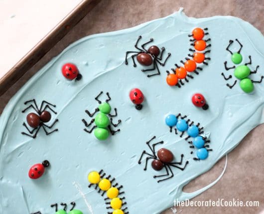 bug chocolate bark is an easy treat for a bug party or Halloween party