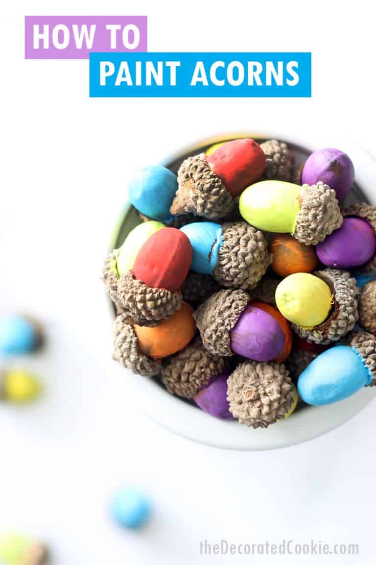 PAINTED ACORNS: Rainbow acorns. Fall craft or Thanksgiving decor.