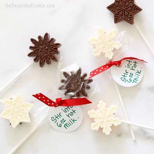 snowflake hot chocolate on a stick homemade holiday gift idea