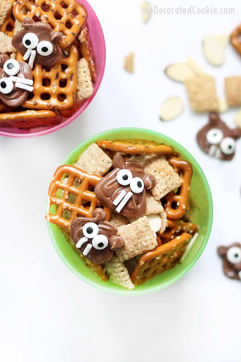 Groundhog day snack mix, a cute and fun treat to serve on Groundhog Day