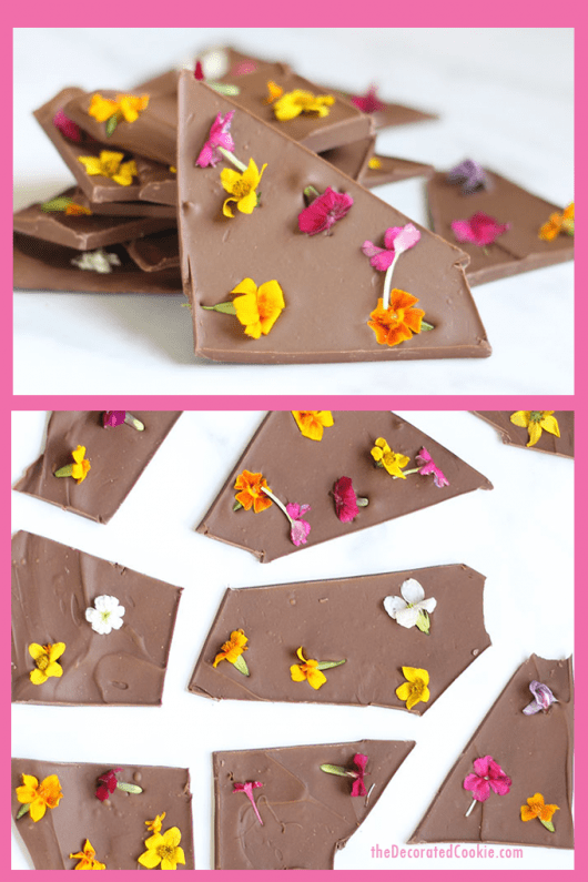 Beautiful edible flower chocolate bark for Spring, Easter or Mother's Day
