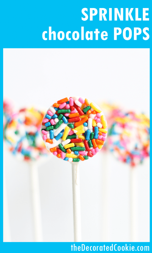 Easy sprinkle chocolate pops for birthday or rainbow parties.