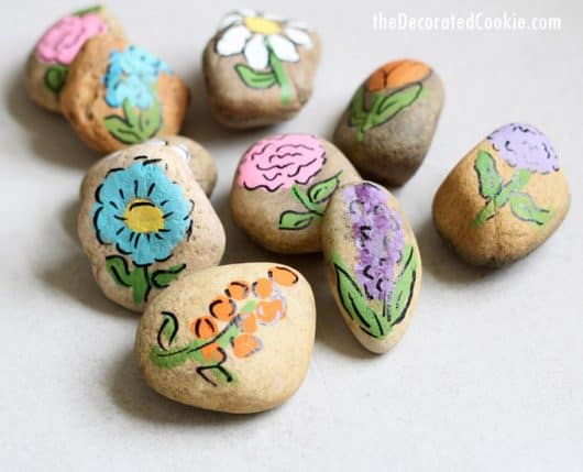 Flower painted rocks, an easy kid or adult craft handmade gift idea
