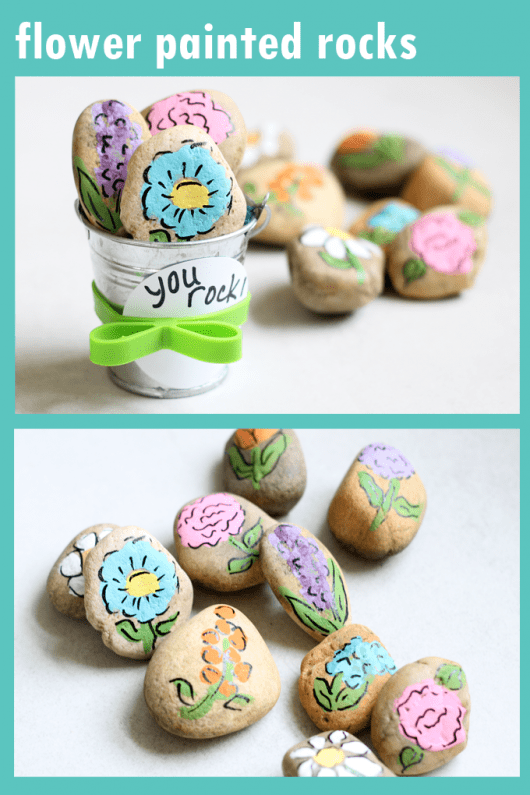 Flower painted rocks, an easy kid or adult craft handmade gift idea