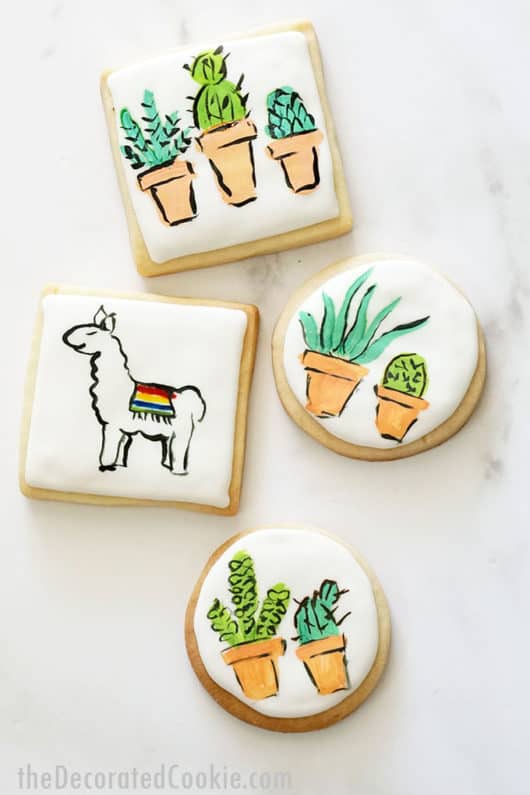 PAINTED SUCCULENT COOKIES -- how to paint on royal icing cookies