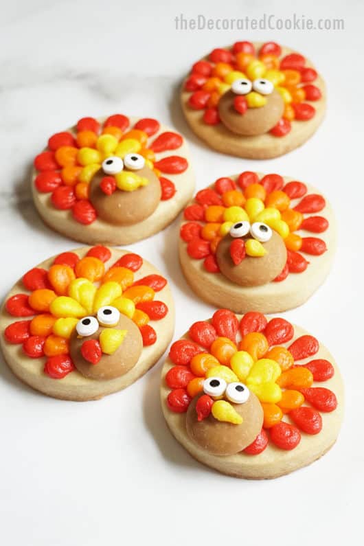PIPED TURKEY COOKIES -- cute, simple cookies for Thanksgiving treats.
